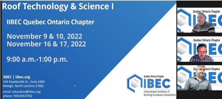 Cours sur la technologie des toits et les sciences I/ Roof Technology and Science I course